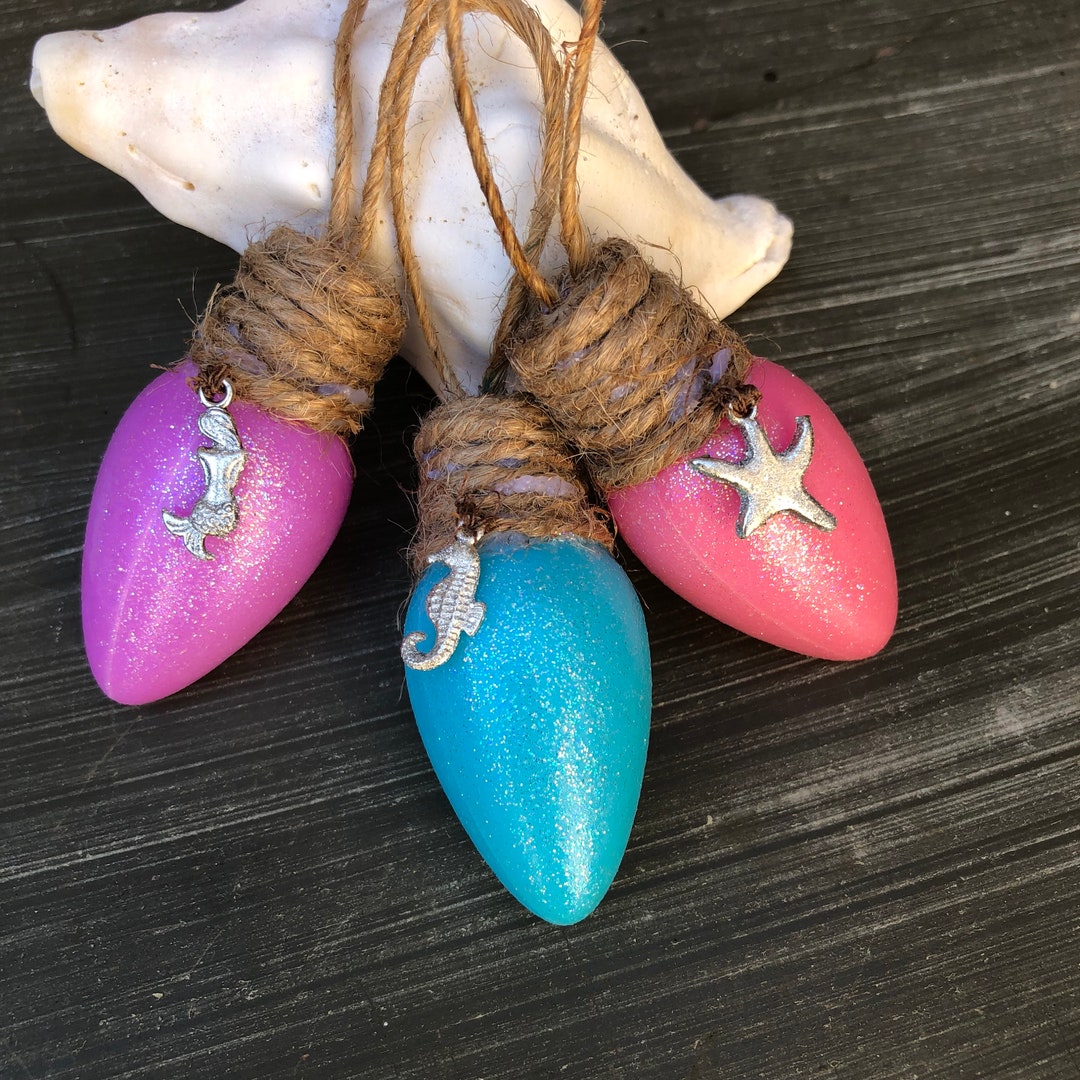 Set of 3 Ocean Christmas Plastic Bulb Ornaments, Bulb Ornaments, Beach ...