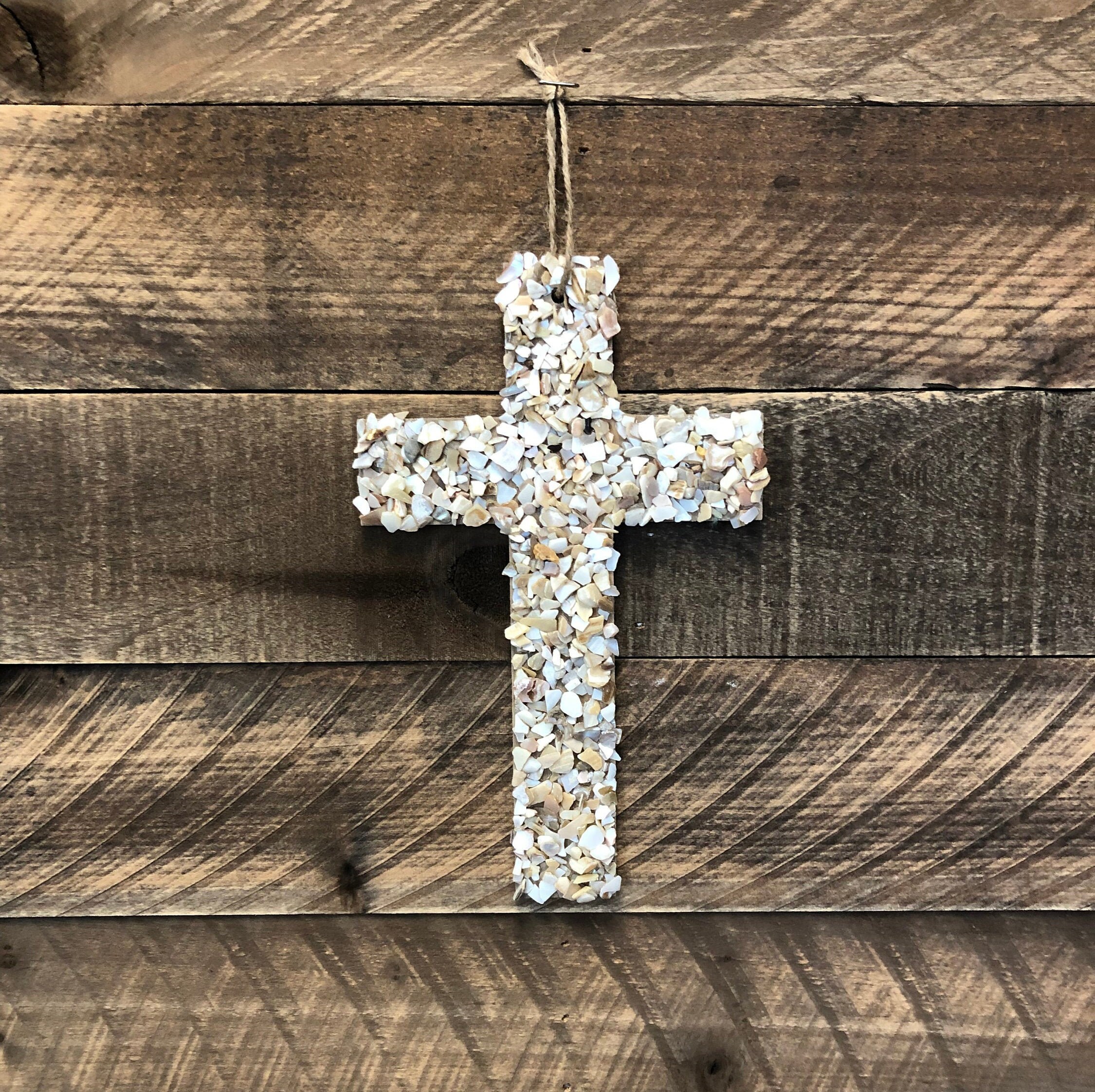 Crushed Seashell Wall Art Cross Wall Decor Beach House | Etsy