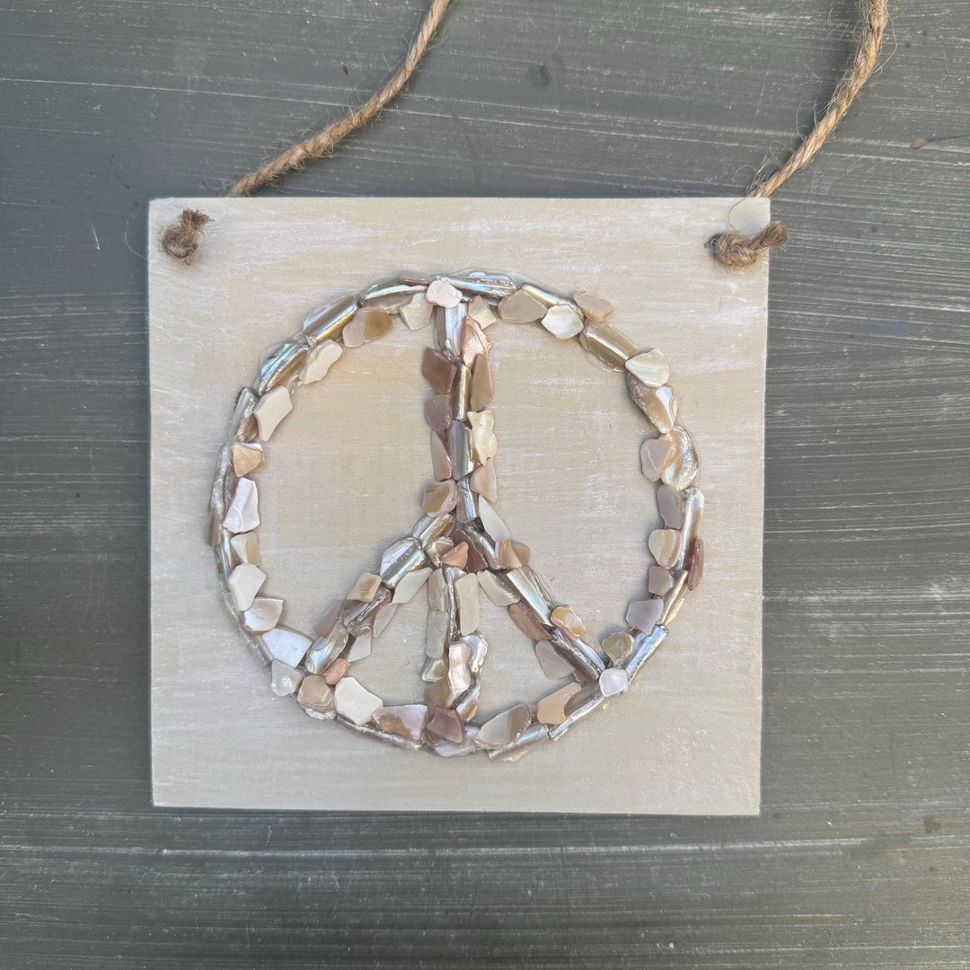 Peace Sign Crushed Seashell Wall Art, Peace Wall Decor, Beach House ...