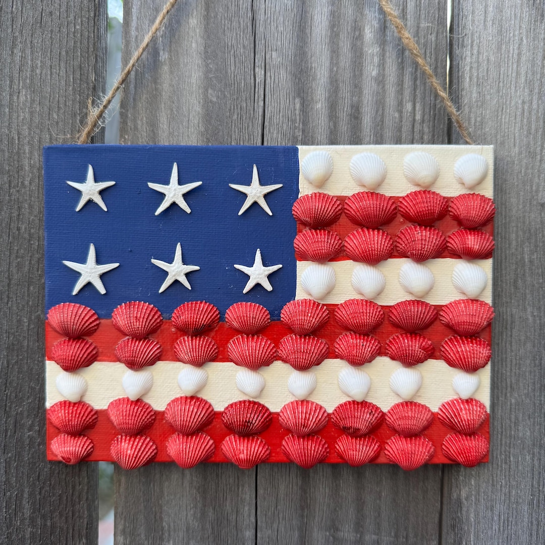 Coastal American Flag, Seashell Flag, Beach Flag, Coastal Decor, Beach ...