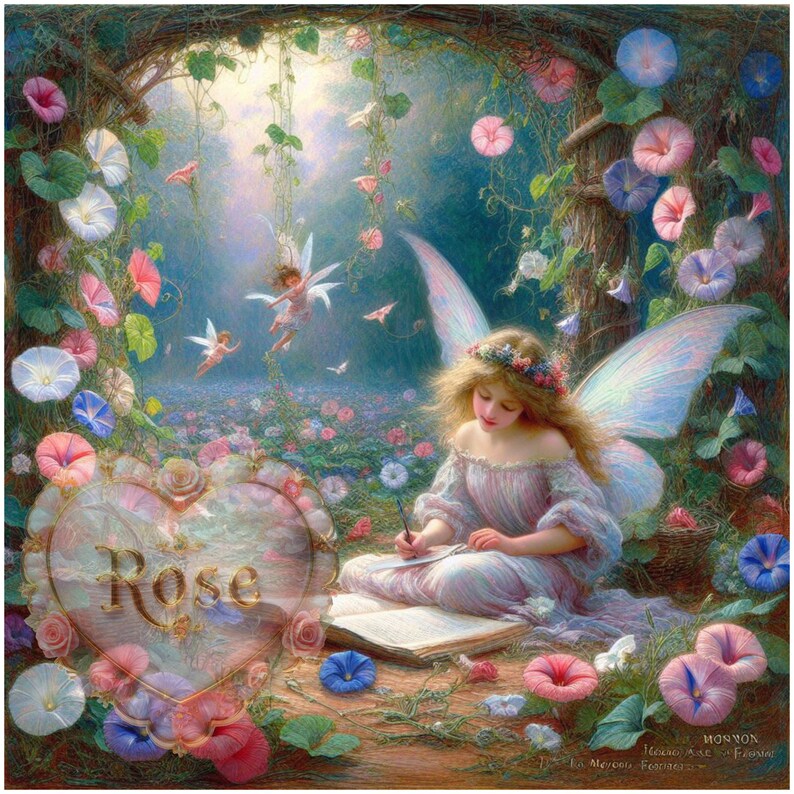 Beautiful Fairies and Morning Glory Garden 4 Digital Art Images Bundle ...