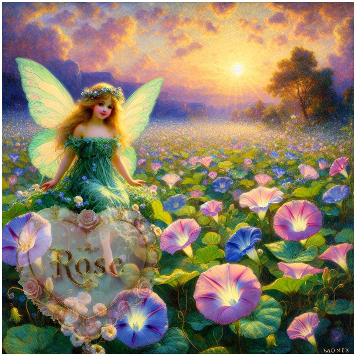 Beautiful Fairies and Morning Glory Garden 4 Digital Art Images Bundle ...