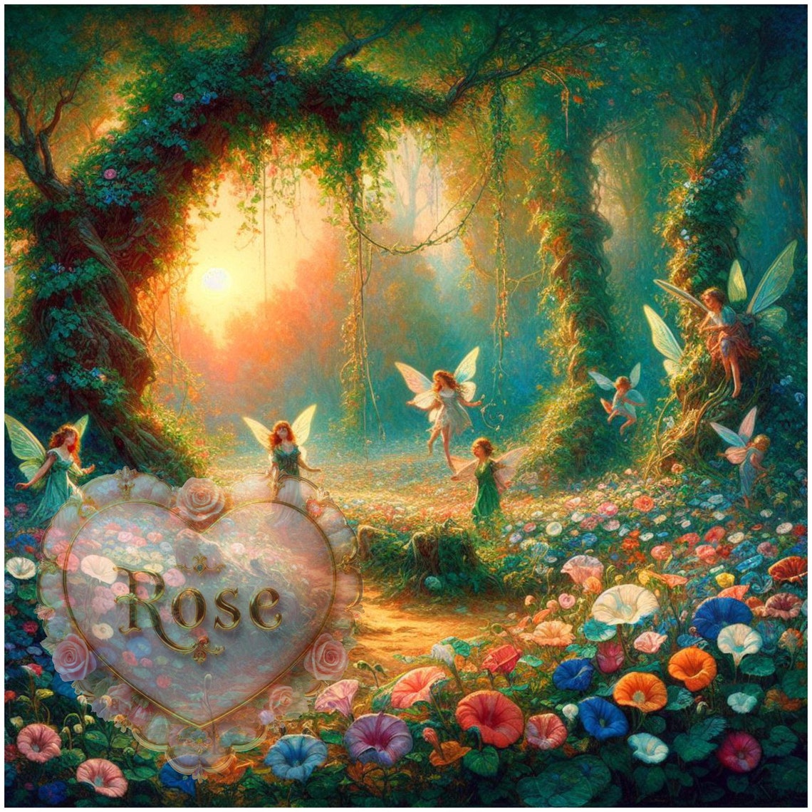 Beautiful Fairies and Morning Glory Garden 4 Digital Art Images Bundle ...