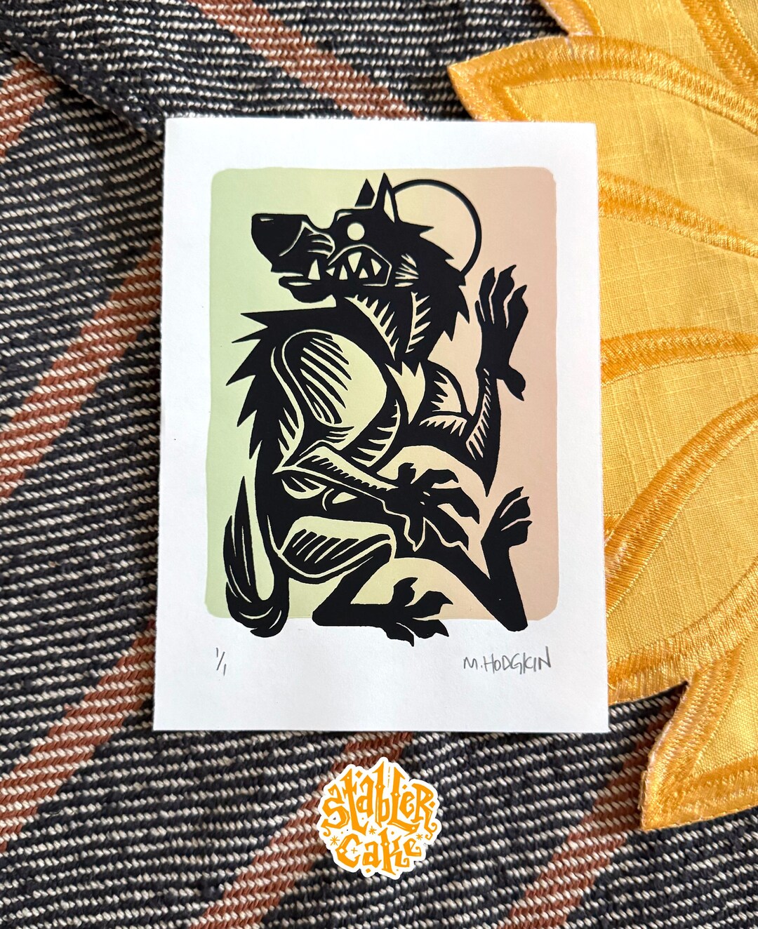 Werewolf - 2-layer Linocut/silkscreen OOAK - Rectangle - Etsy