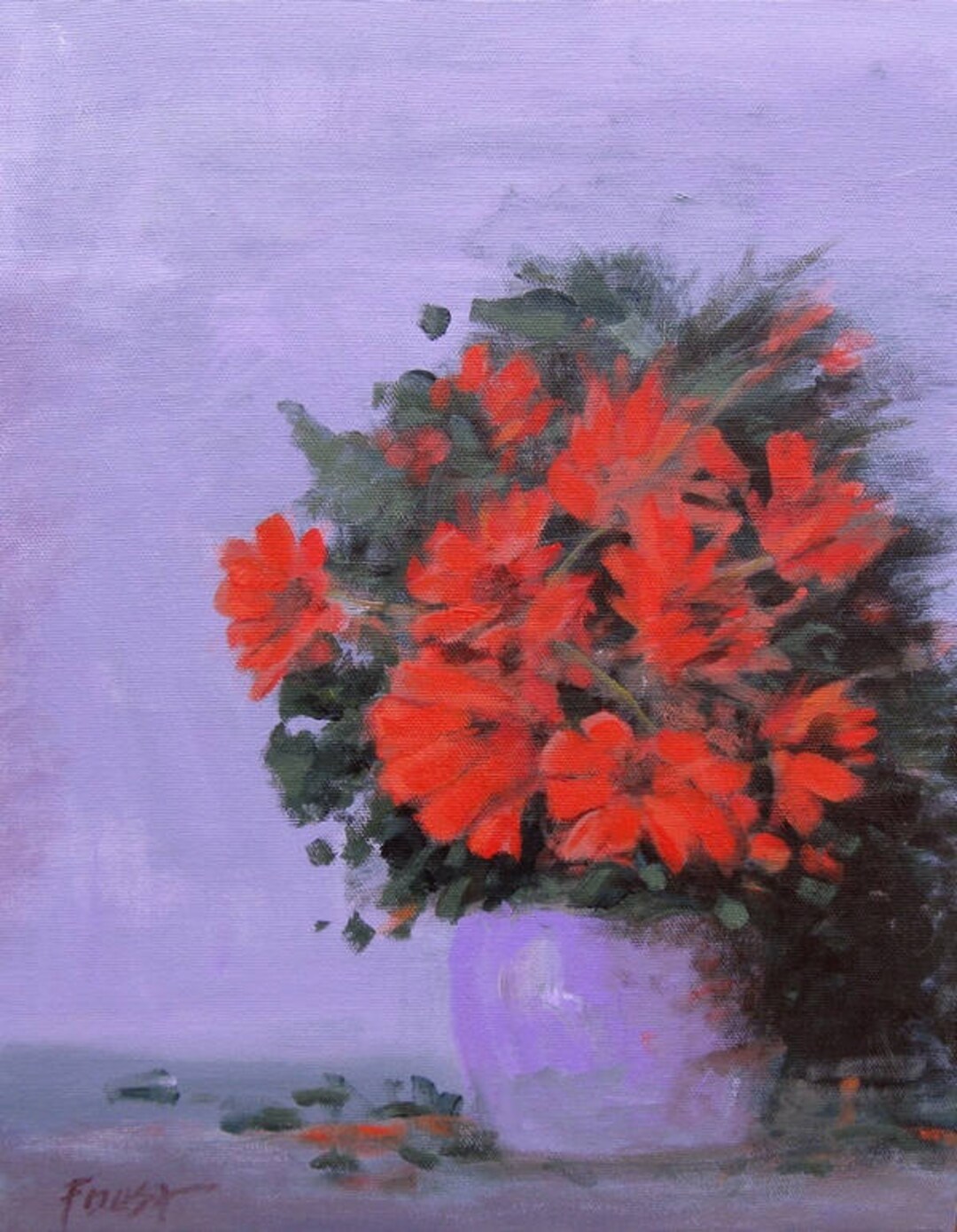 Red Flowers Still Life: Original Acrylic Painting on Canvas (11x14) - Etsy