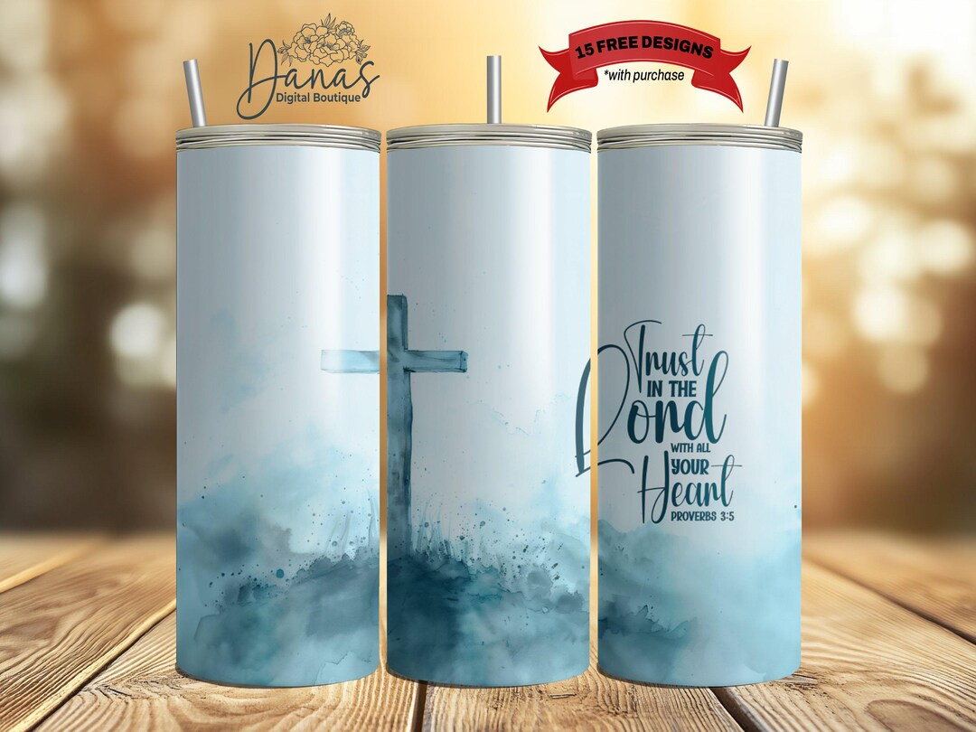Trust in the Lord Watercolor Christian Cross 20 Oz Tumbler Wrap ...