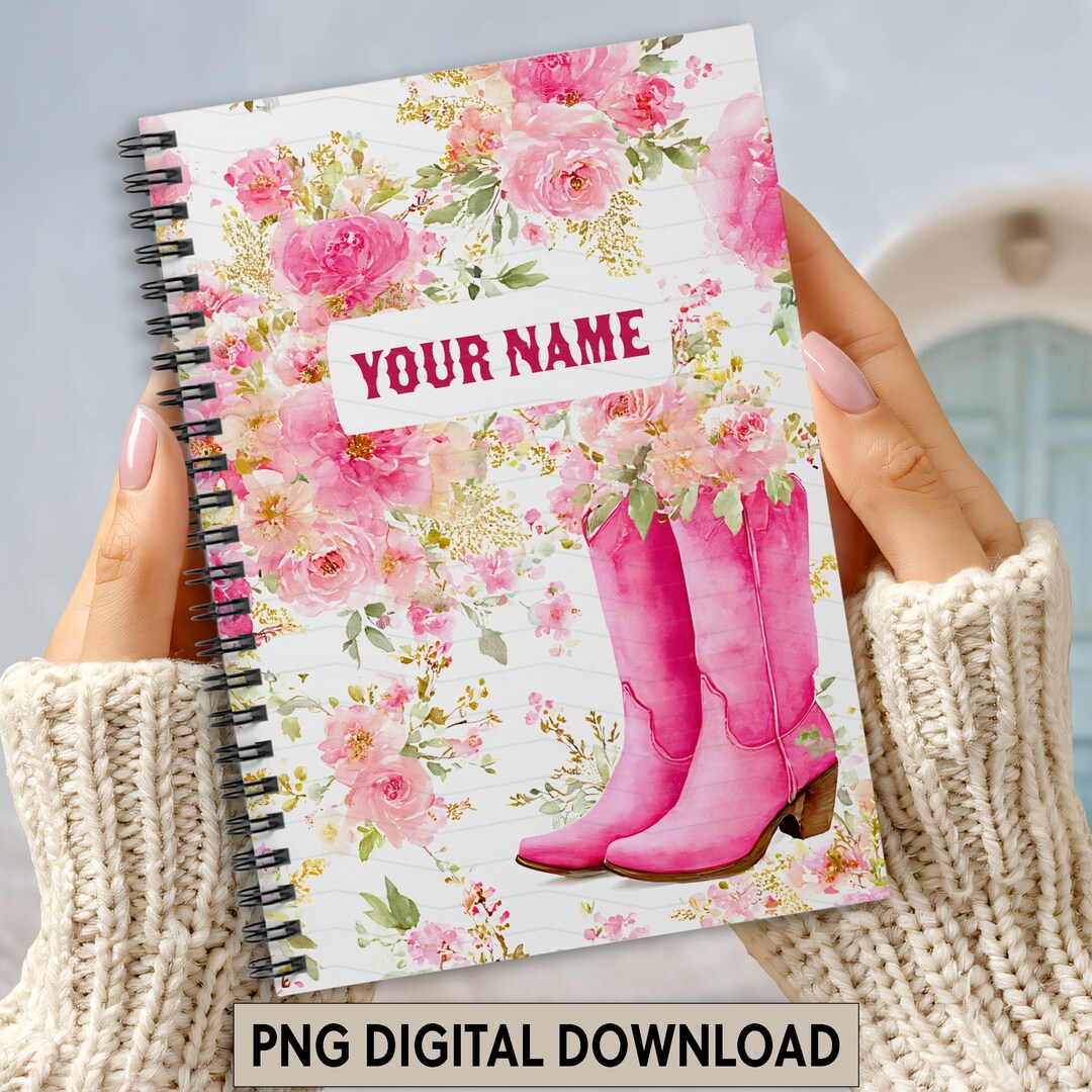 Pink Cowgirl Boots Journal PNG With Floral Best Friend Gift Idea for ...