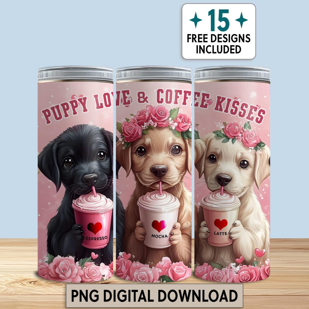 Adorable Coffee Labrador Puppies 20 Oz Tumbler Wrap Floral Latte Lover ...