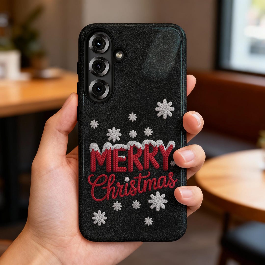 Merry Christmas Phone Case Design PNG Knitted Snowflake Letters Gift ...