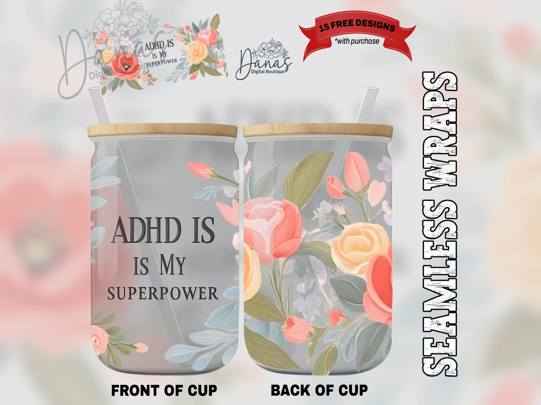 ADHD is My Superpower Floral Design Jar, 16 Oz Glass Can, ADHD Support ...