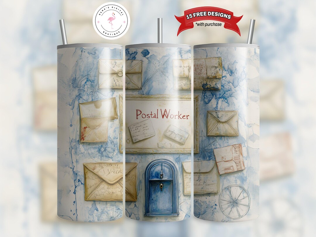 Vintage Postal Worker Theme, Letters and Envelopes, 20 Oz Skinny ...