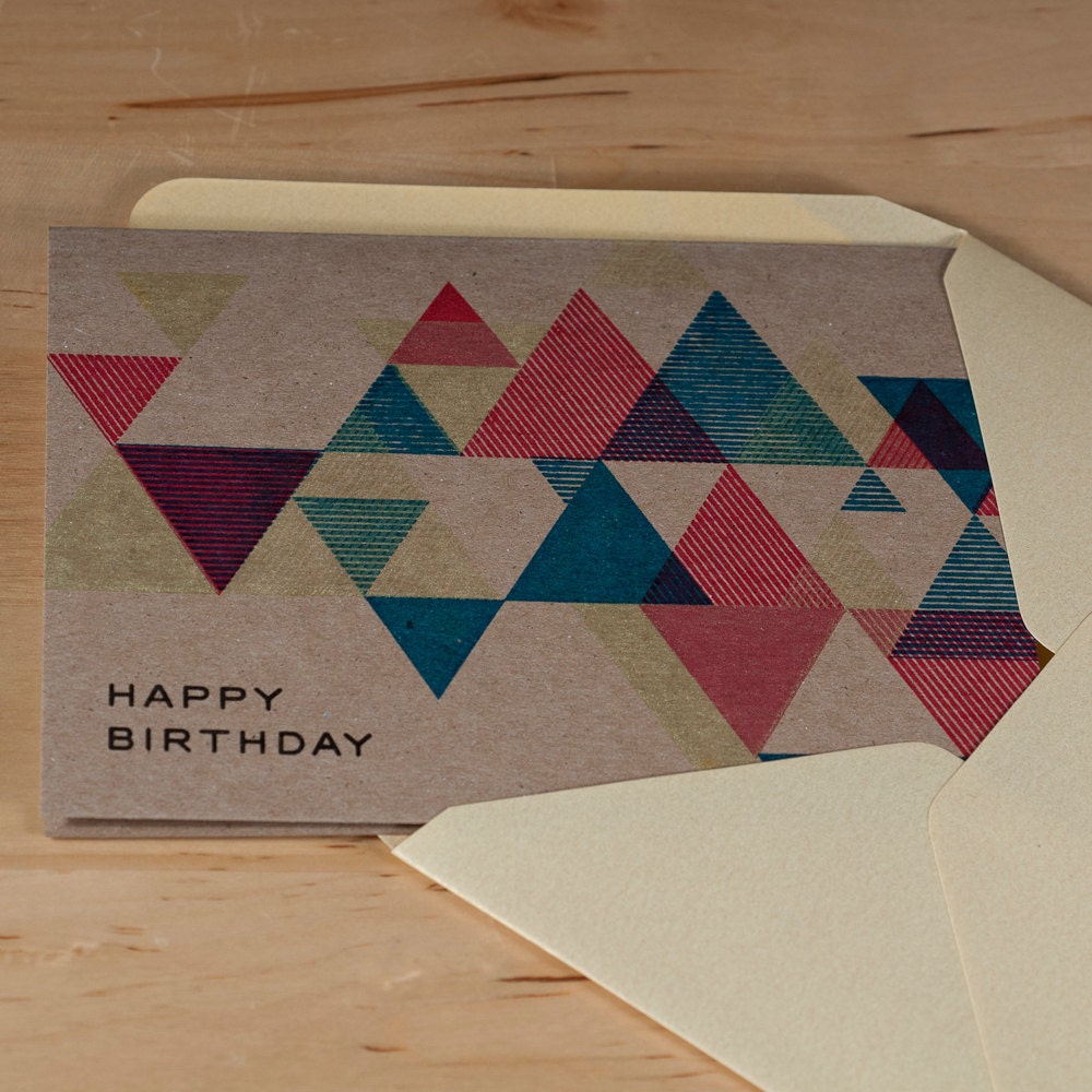 Birthday Card Handprinted on Chipboard - Etsy
