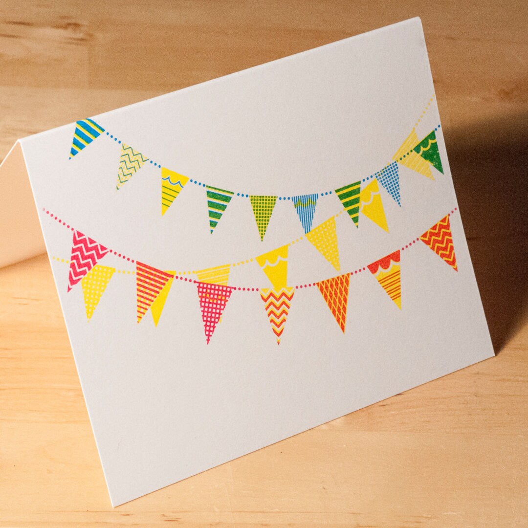 Hand-printed Card -- Flag Bunting - Etsy