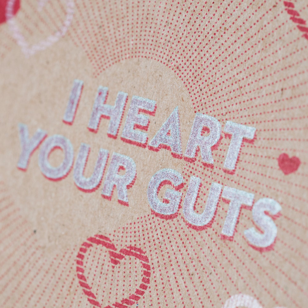 Valentine card I Heart Your Guts Hand-printined on | Etsy