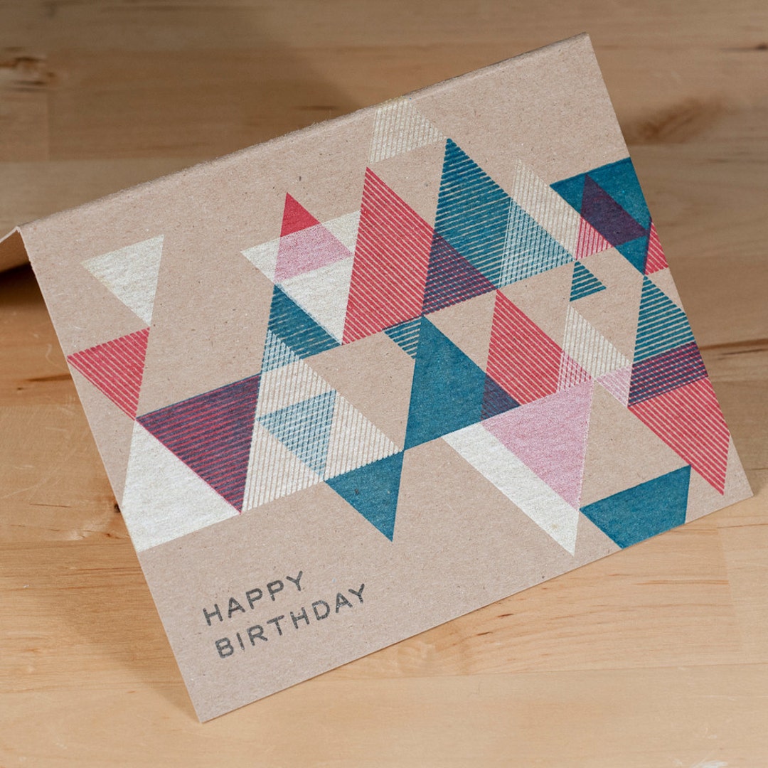Birthday Card - Handprinted on Chipboard - Etsy