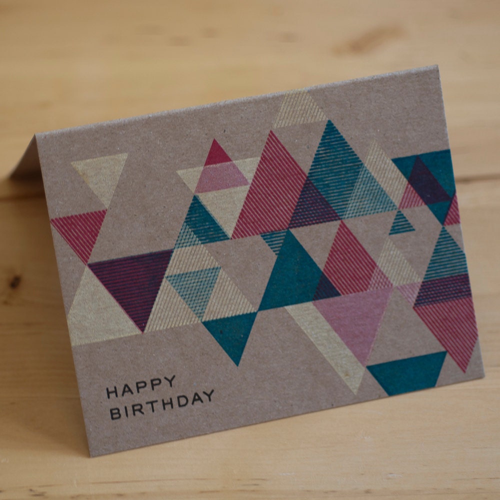 Birthday Card - Handprinted on Chipboard - Etsy