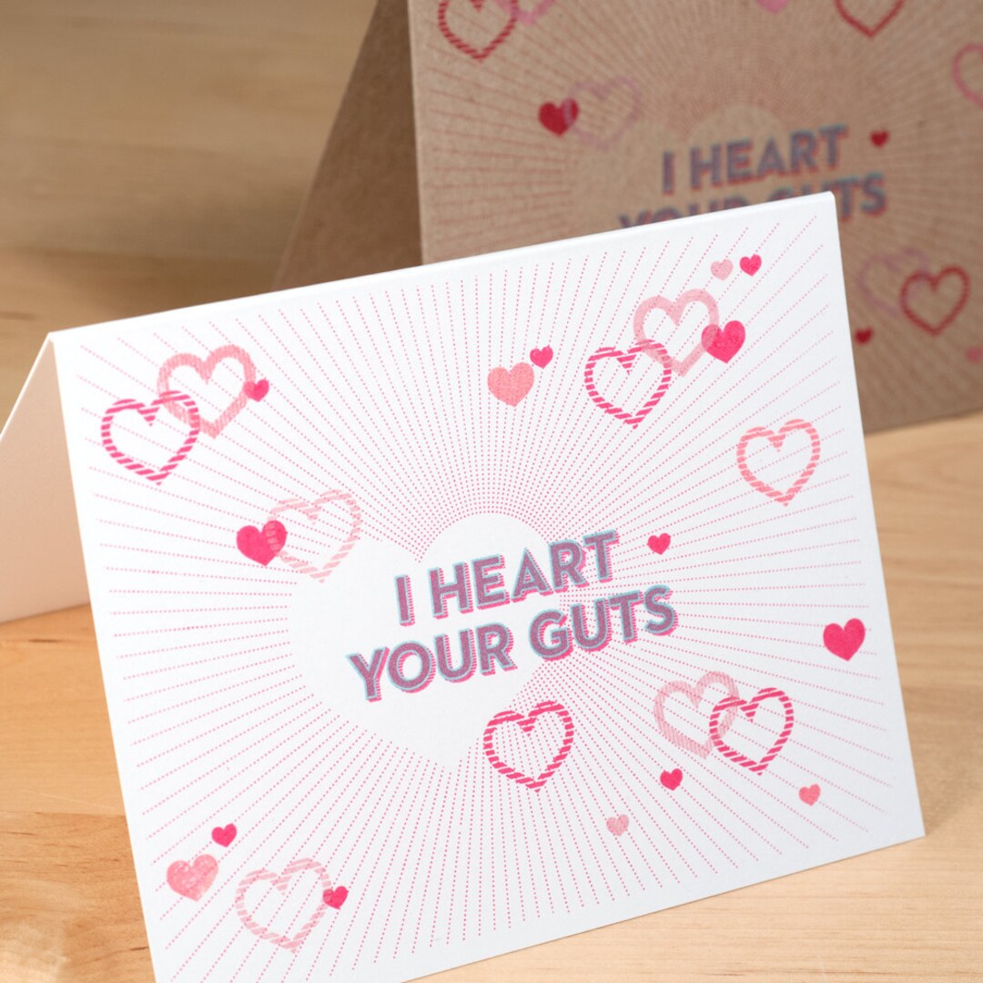 Valentine Card -- I Heart Your Guts -- Hand-printined on White - Etsy
