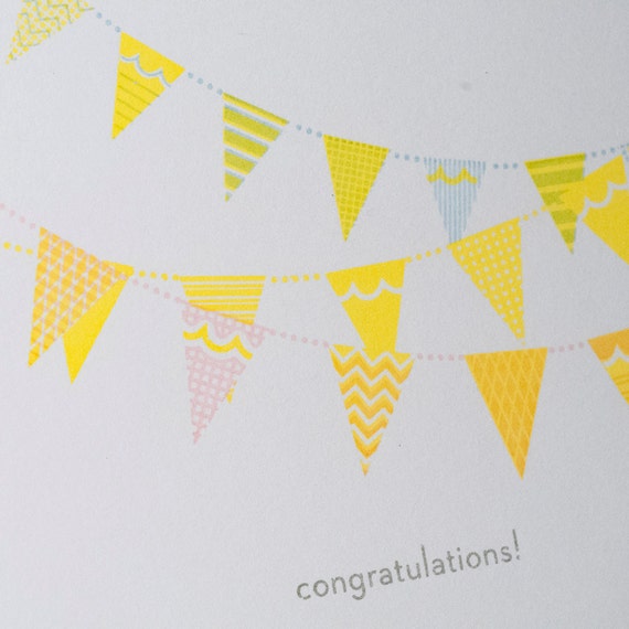 Hand-printed Congratulations card Flag Bunting | Etsy