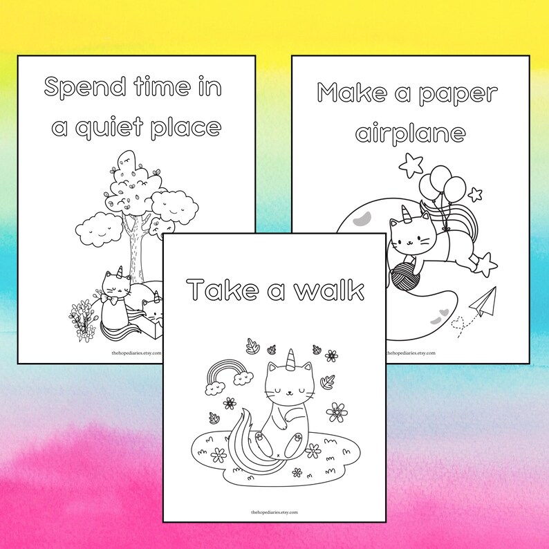 Coping Skills Coloring Pages for Kids- Kittycorn Edition, Fun Emotional ...