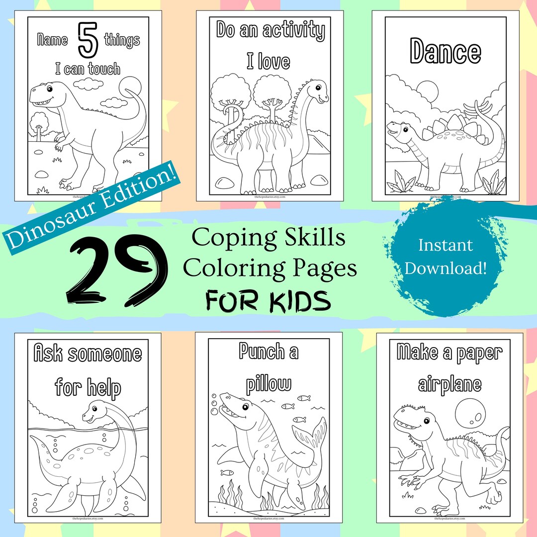 Coping Skills Coloring Pages for Kids-dinosaur Edition, Fun Emotional ...