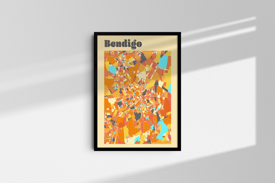 Bendigo Color Map Poster Beige, Map of Bendigo City, Bendigo Minimalist ...