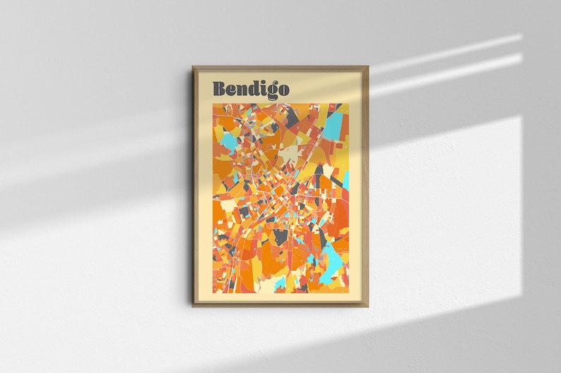 Bendigo Color Map Poster Beige, Map of Bendigo City, Bendigo Minimalist ...