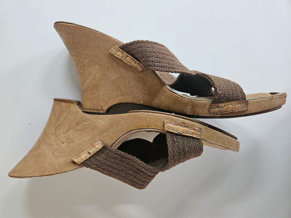 Vintage Wedge Brown High Heel Sandles Womens Slip on Shoe - Etsy