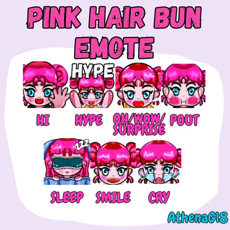 Pink Hair Bun Emote Pack (7) for Streamer, Twitch, Youtube,kick ...