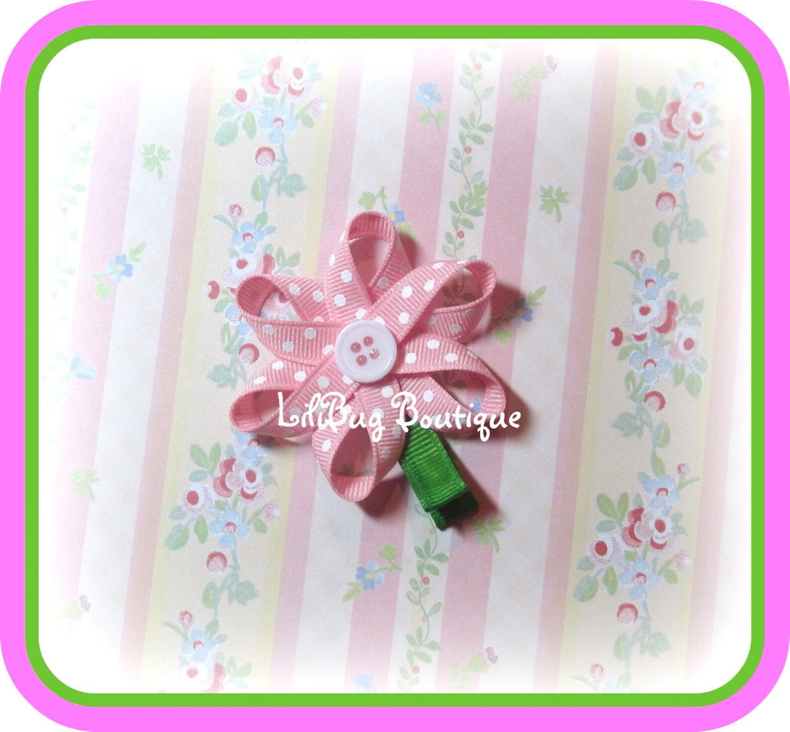 Lilibug Pink Polka Dot Flower Hair Clippie - Etsy