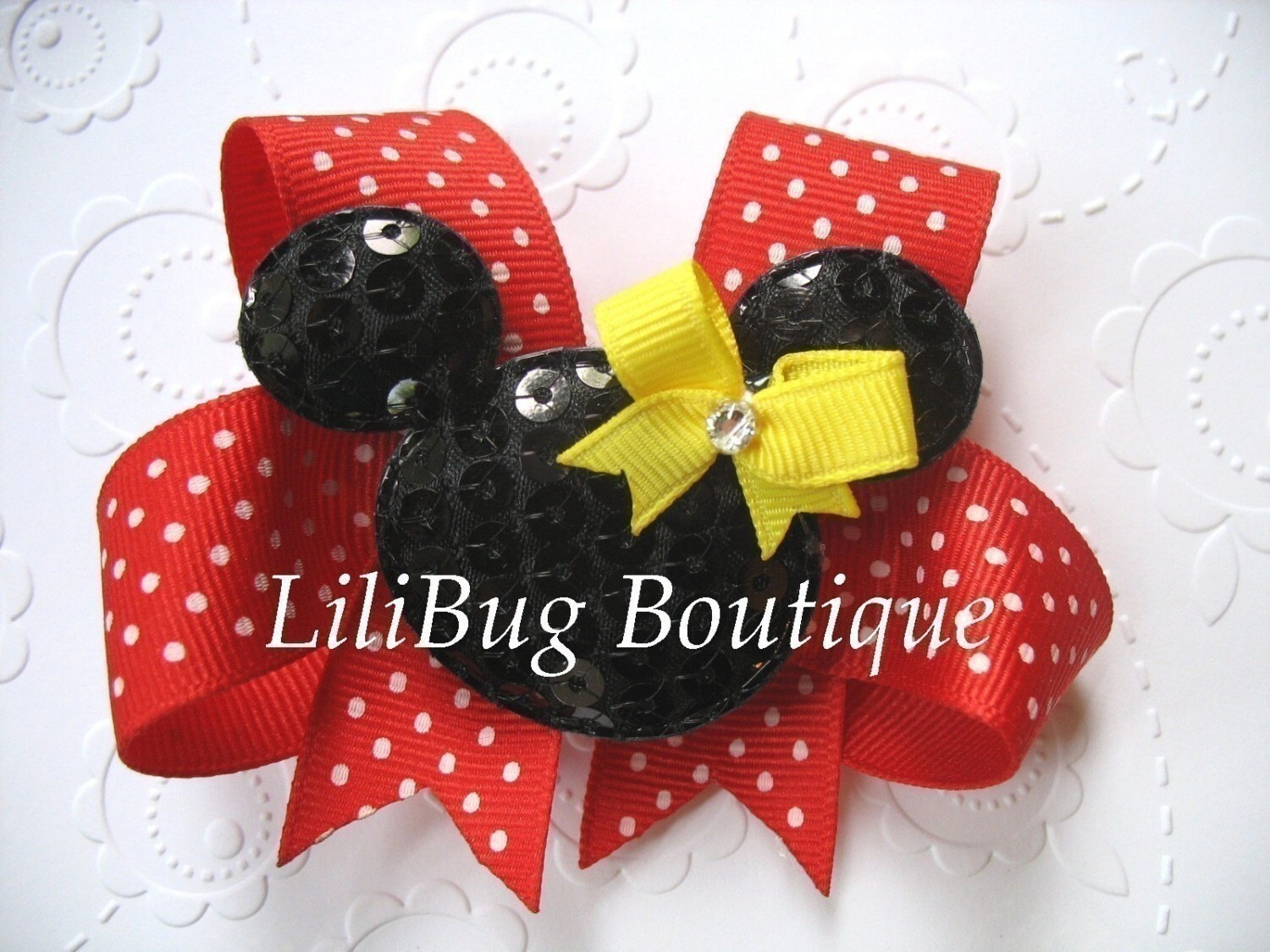 Lilibug Minnie Mouse Hairbow With Swarvoski Crystal - Etsy