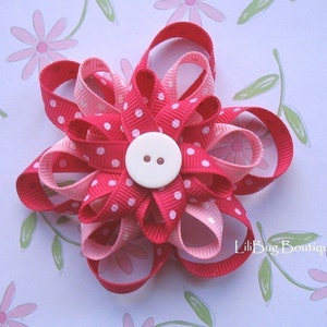 Lilibug Pink Polka Dot Flower Loopy Hair Bow - Etsy