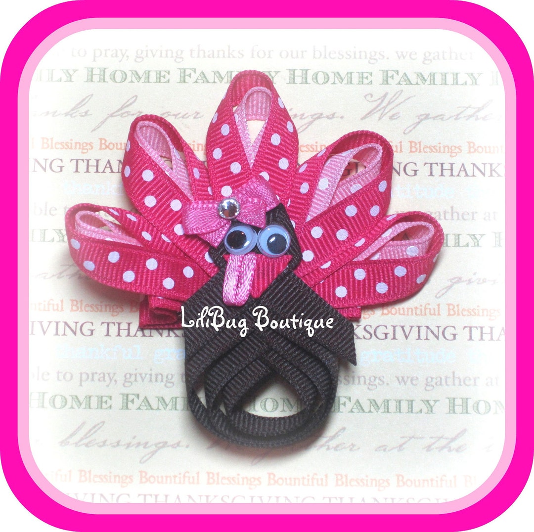 Lilibug Thanksgiving Pink Girly TURKEY Hair Clip - Etsy
