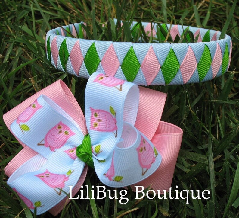 Lilibug Hoot Owl Woven Headband and Hairbow Set - Etsy