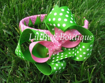 Lilibug Pink Mouse Ears 3-in-1 Woven Headband and Hairbow Set | Etsy