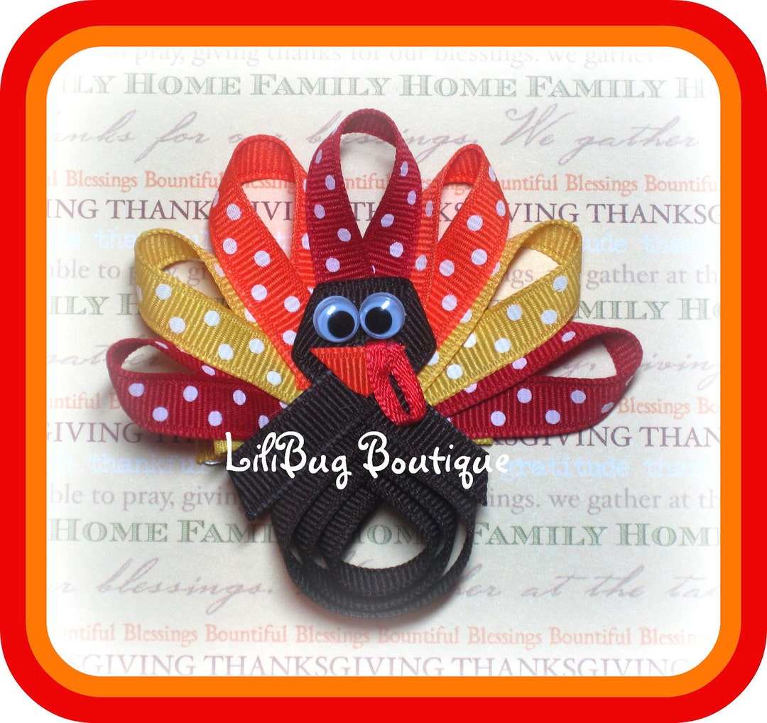 Lilibug Thanksgiving Fall POLKA DOT TURKEY Hair Clip - Etsy