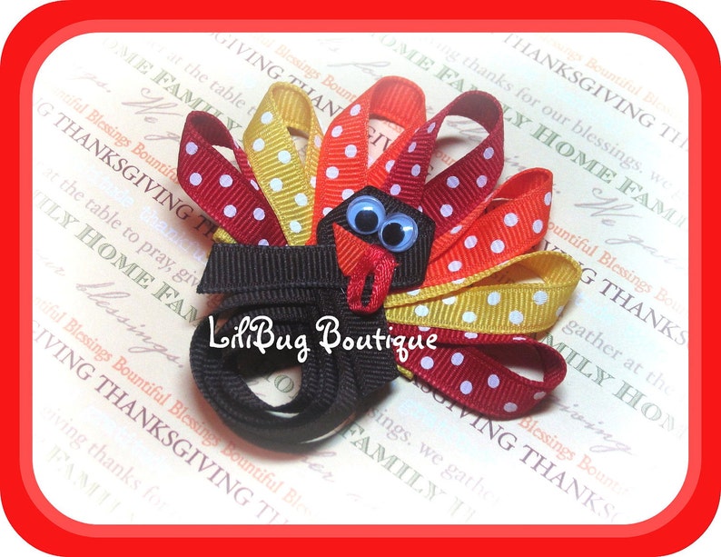 Lilibug Thanksgiving Fall POLKA DOT TURKEY Hair Clip - Etsy