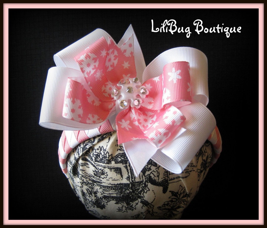 Lilibug Pink Winter Snowflake 2-in-1 Woven Headband and Hairbow Set - Etsy
