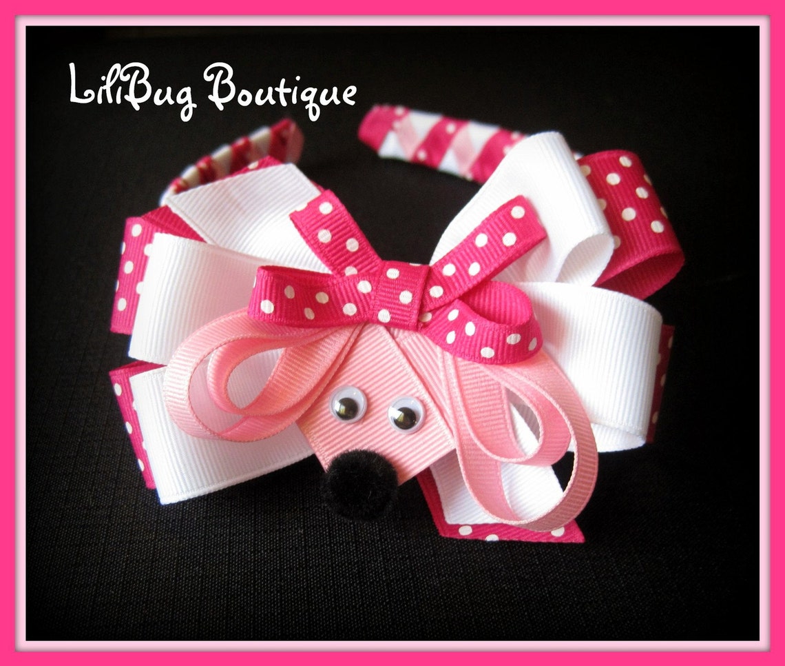 Lilibug Pink Puppy 3-in-1 Woven Headband and Hairbow Set - Etsy