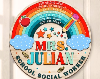 School Social Worker Door Sign, Social Worker Hanger Decor, Teacher ...