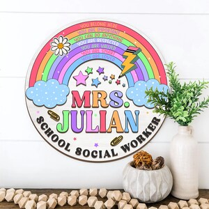 Personalized School Social Worker Office 3D Sign, Teacher Door Hanger ...