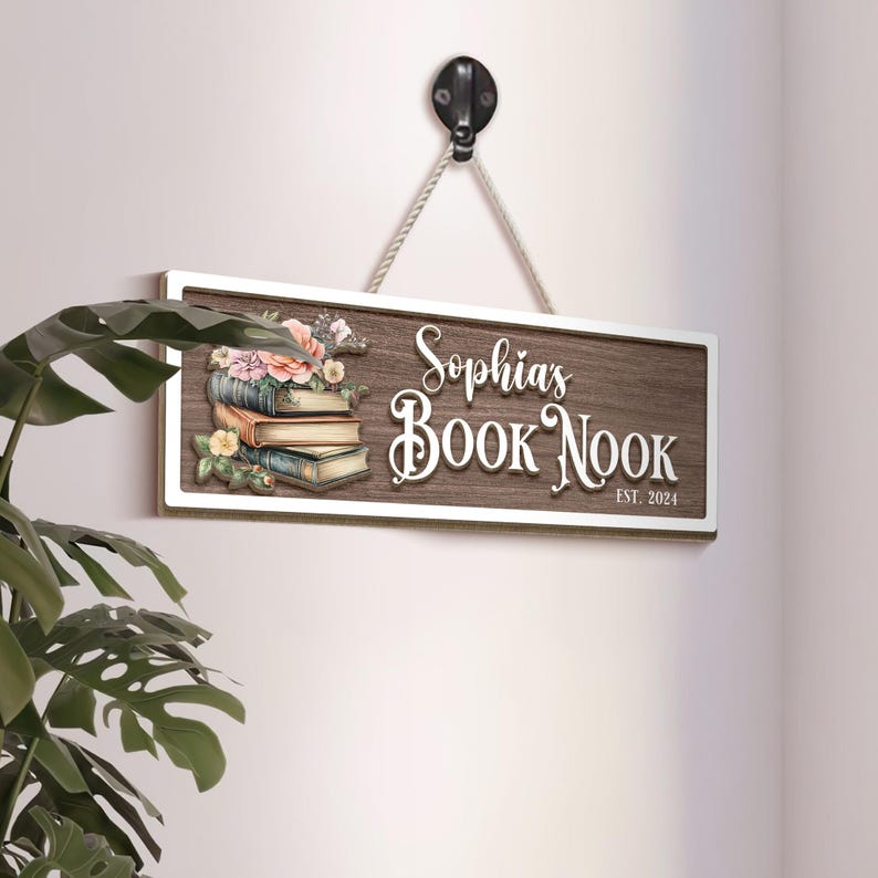 Custom Book Nook Door Sign, Personalized Book Lover Sign, Library Sign ...