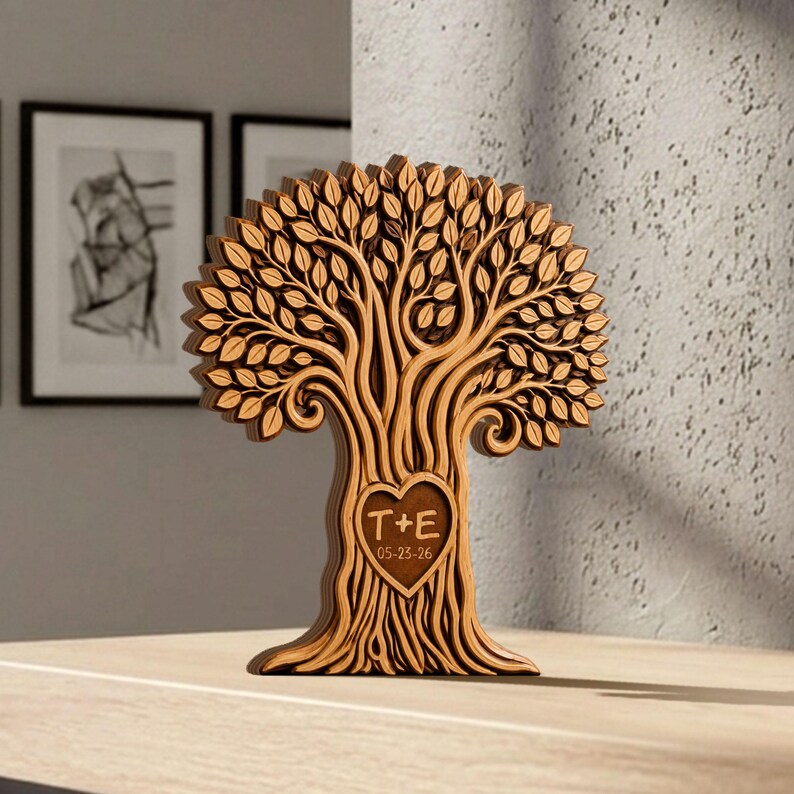 Personalized Initials Couple Heart Tree Wooden Plaque,anniversary Gift ...