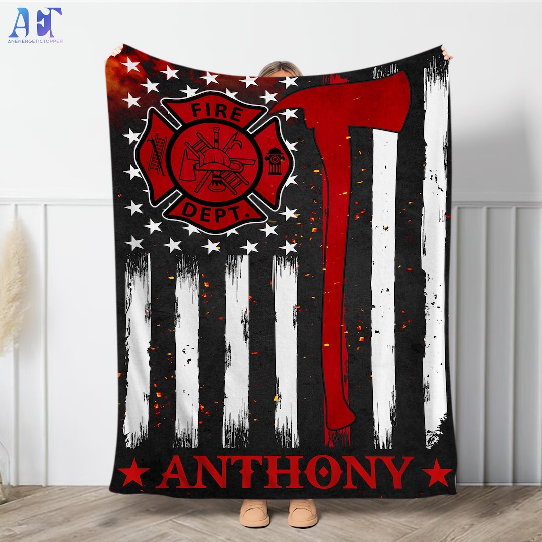 Firefighter Blanket, Us Flag Blanket Firefighter Academy Gift for Him ...