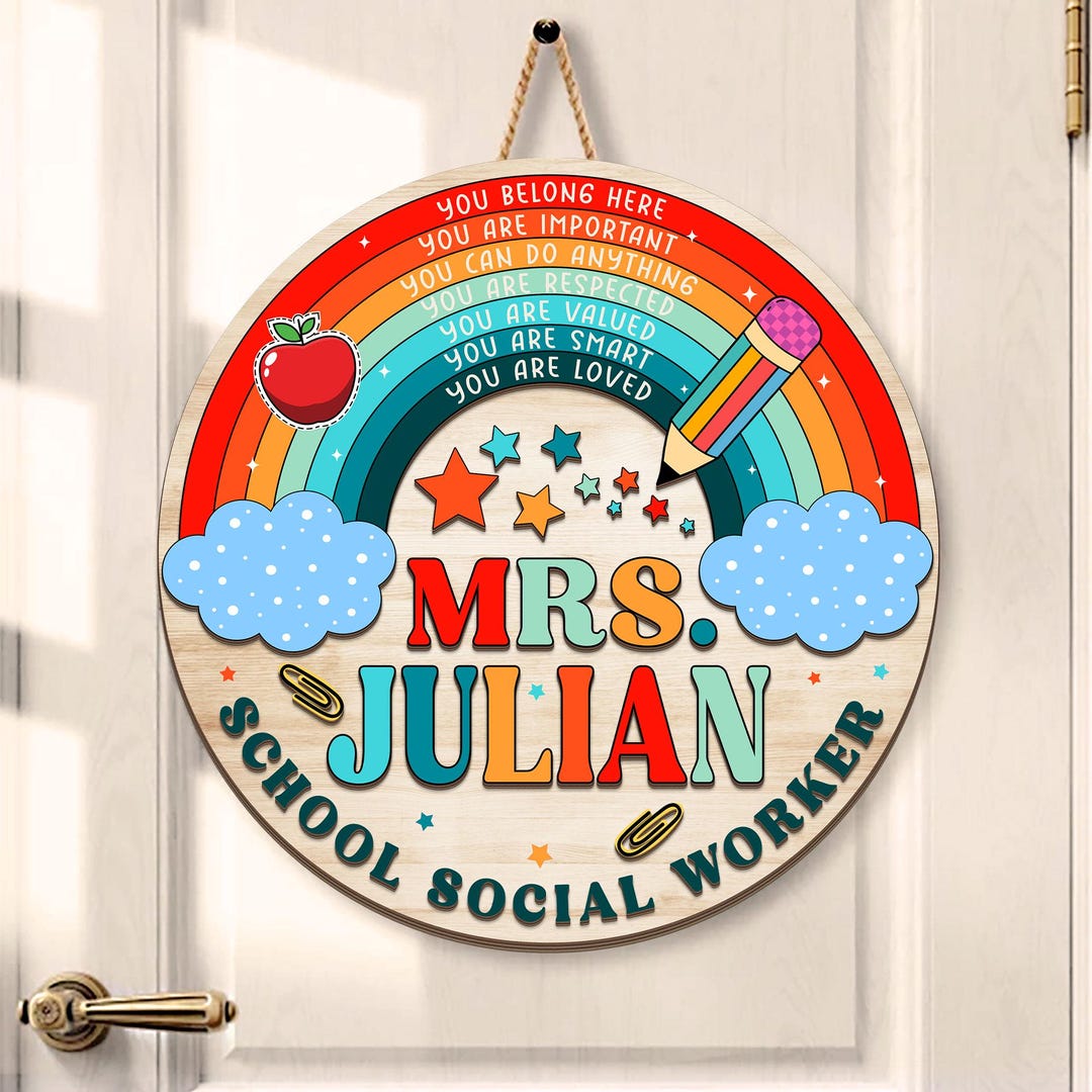 Personalized School Social Worker Office 3D Sign, Teacher Door Hanger ...