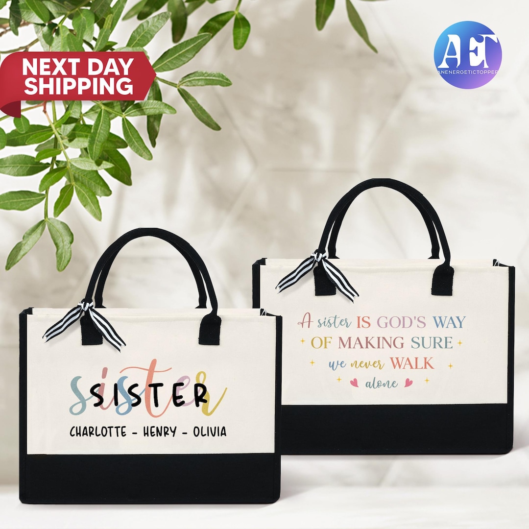 Personalized Sister Canvas Tote Bag, Custom Sister Bag, Tote Bag for Sister, Sister Tote Bag ...