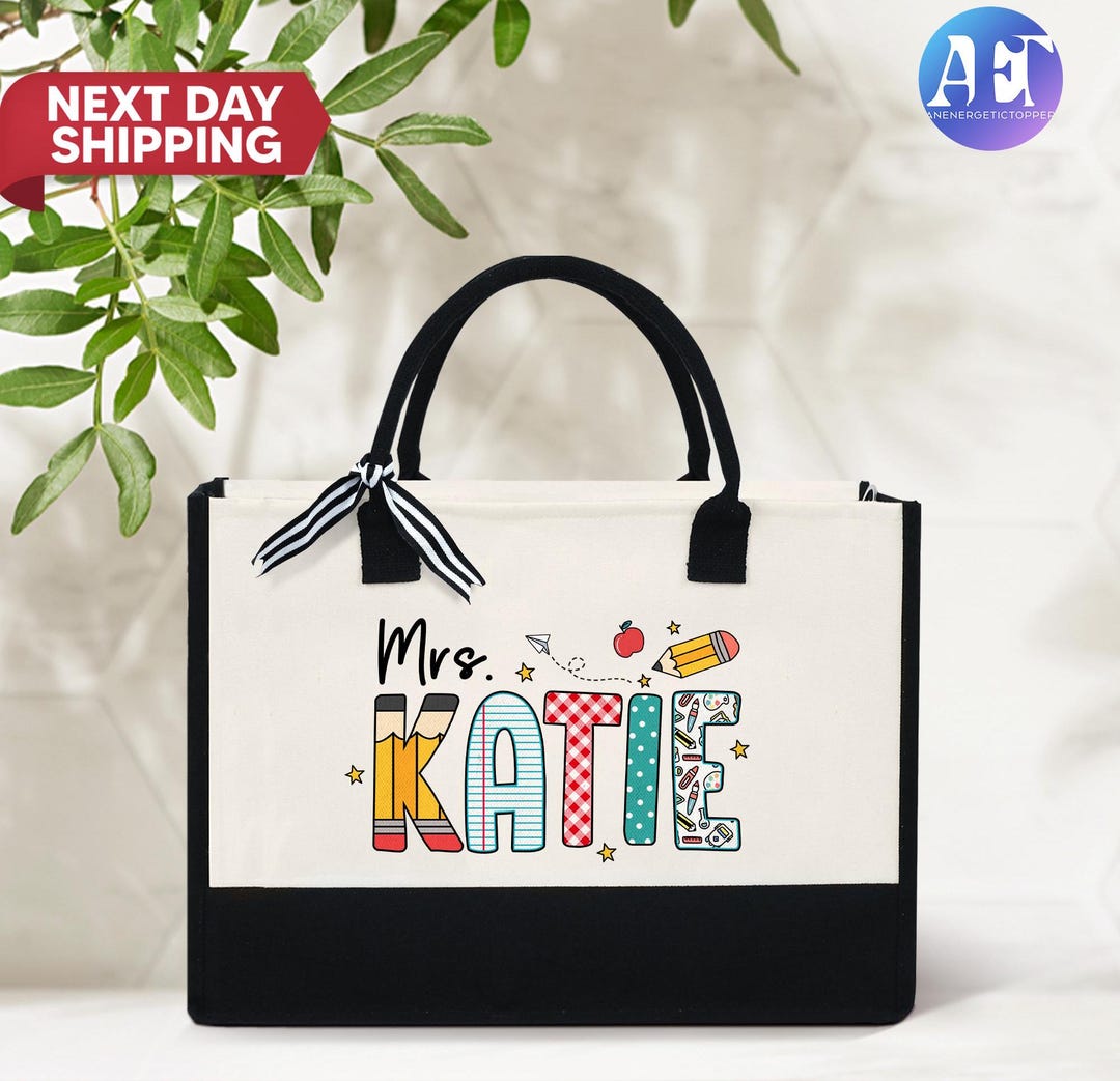 Personalized Teacher Tote Bag, Custom Teacher Name Bag, Personalized ...