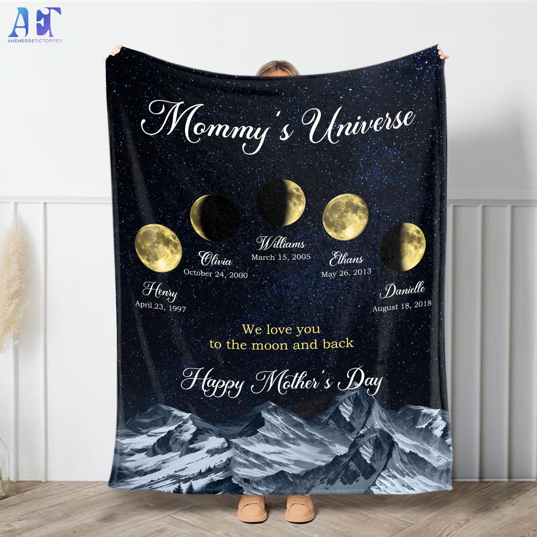 Custom Moons Phase Blanket, Personalized Moons Phase With Kids Names ...