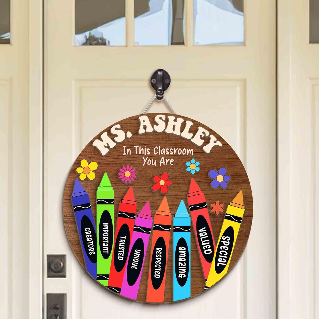 Personalized Teacher Rainbow Crayon Door Sign, Custom 3D Teacher Door ...