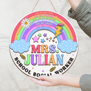 Personalized School Social Worker Office 3D Sign, Teacher Door Hanger ...