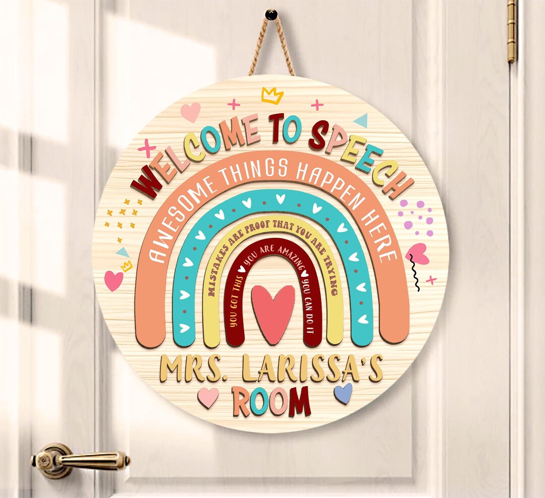 Speech Therapist Door Sign: 3D Laser Cut Rainbow Classroom Decor - Etsy